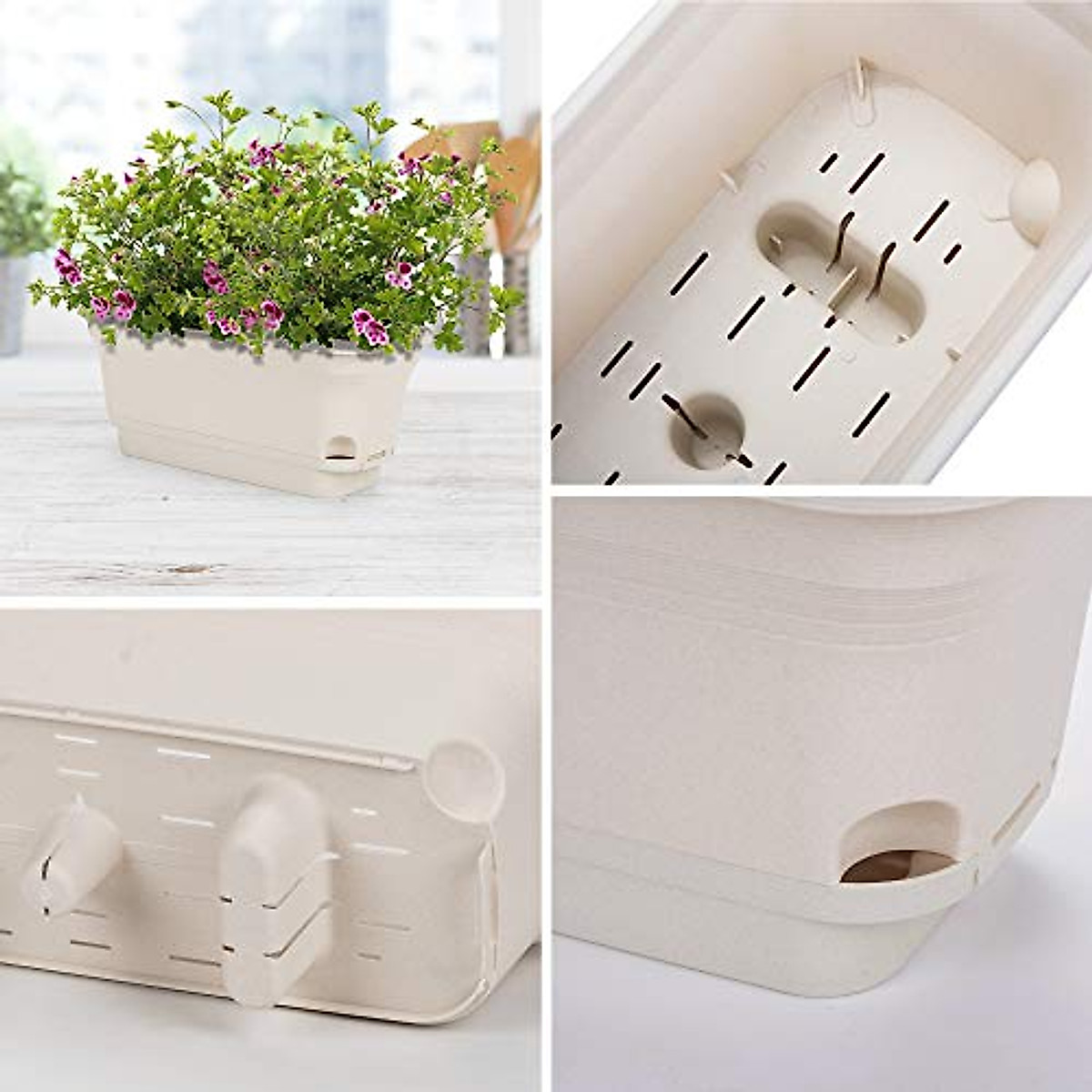 Amazing Creation Self Watering Planters Rectangular Planter Box, Windowsill Garden Bed, Planters for Outdoor Plants, Planters for Indoor Plants, Flowers, Herbs, Succulents, Beige, (2 Pack)