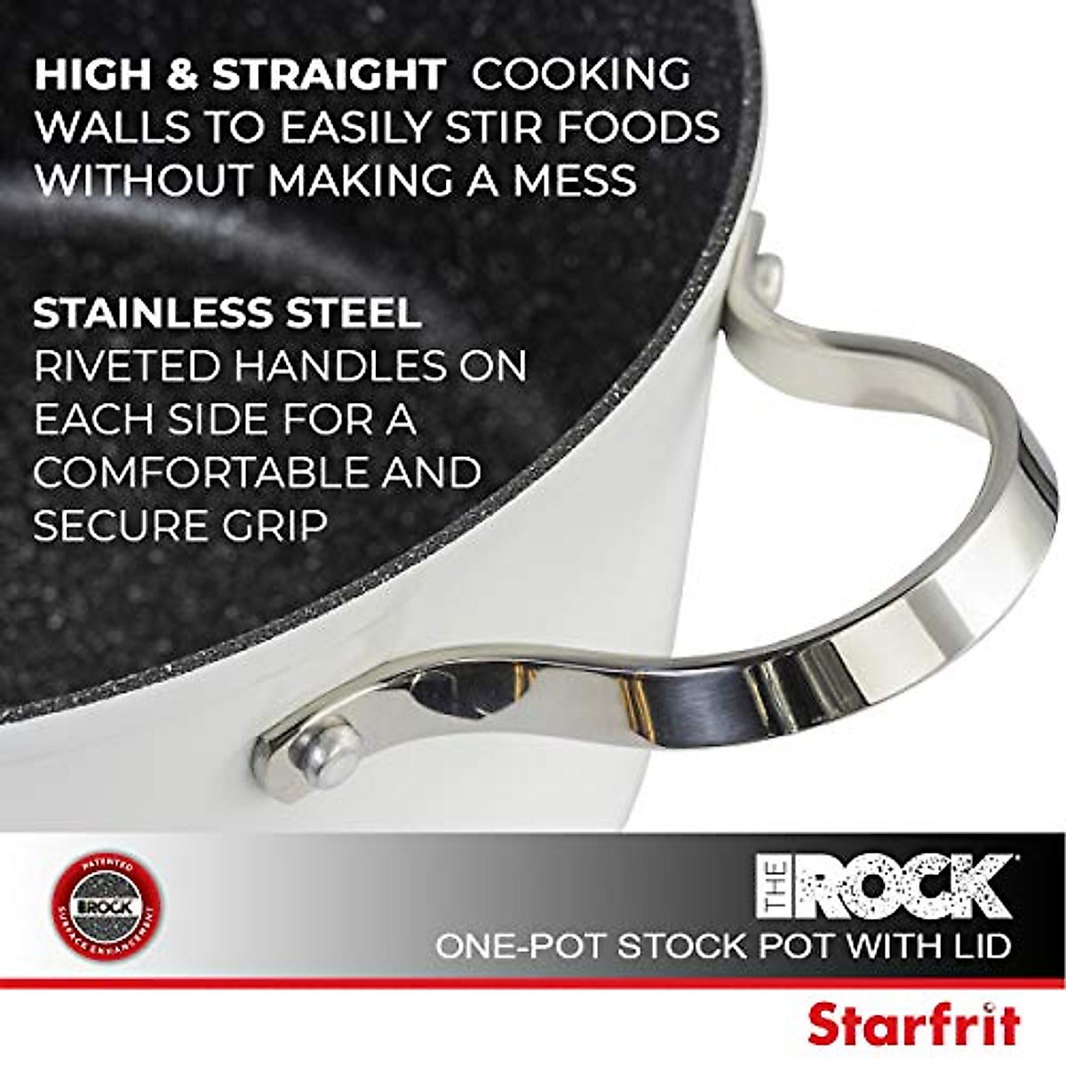 THE ROCK by Starfrit One-Pot 7.2-Quart Stock Pot with Lid and Stainless Steel Riveted Handles, White