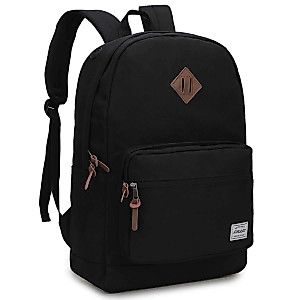 RAVUO School Backpack for Men Women, Water Resistant 15.6 inch Laptop Backpack Bookbags College Daypack Black Backpack School Bag with Side Pockets