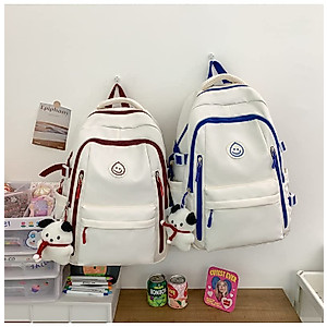 KFTHKOR Kawaii Backpack,Girl Backpack With,Junior Backpack,Middle School Student Schoolbag (White Blue)