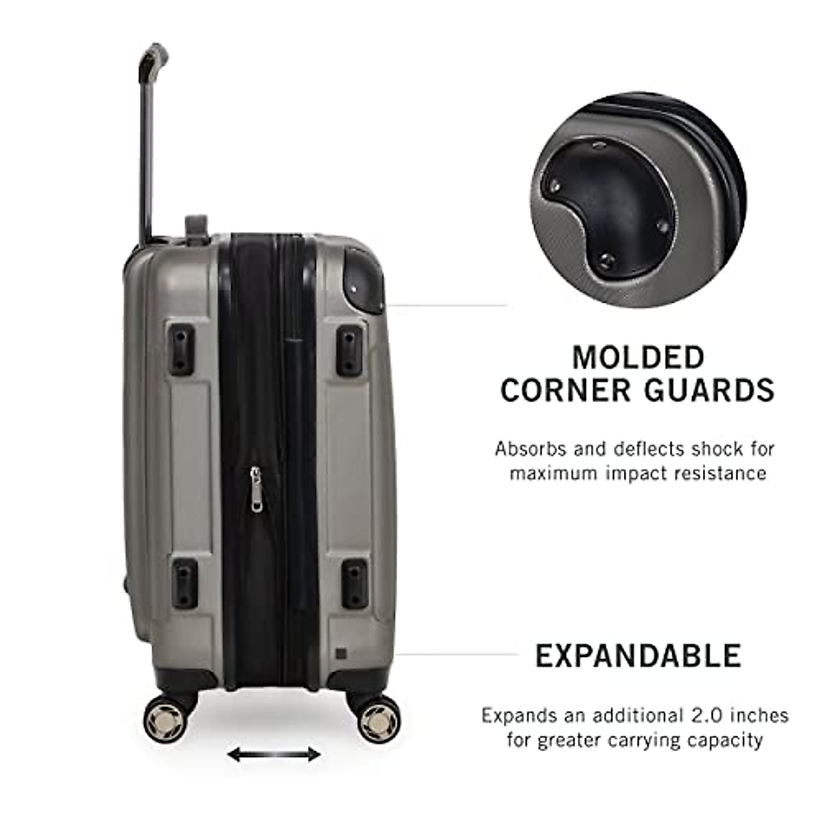 Kenneth Cole REACTION Renegade Luggage Expandable 8-Wheel Spinner Lightweight Hardside Suitcase, Silver, 20-Inch Carry On
