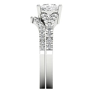 3.36 ct Princess Cut Clear Simulated Diamond 14k White Gold Solitaire W/Accents Wedding Engagement Promise Ring size 4.75