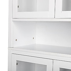 SSLine 5-Tier Bookshelf Bookcase with 4 Doors,71'' Wooden Tall Storage Cabinet with Open Storage and Spray Paint Acrylic Door,Adjustable Shelves for Living Room Bedroom Study Office Book Organizer