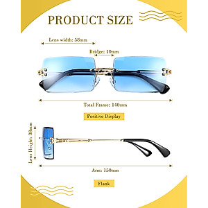 16 Pairs Rimless Rectangle Sunglasses Tinted Frameless Square Glasses Vintage Rimless Eyewear Transparent Candy Color Unisex Glasses for Men Women