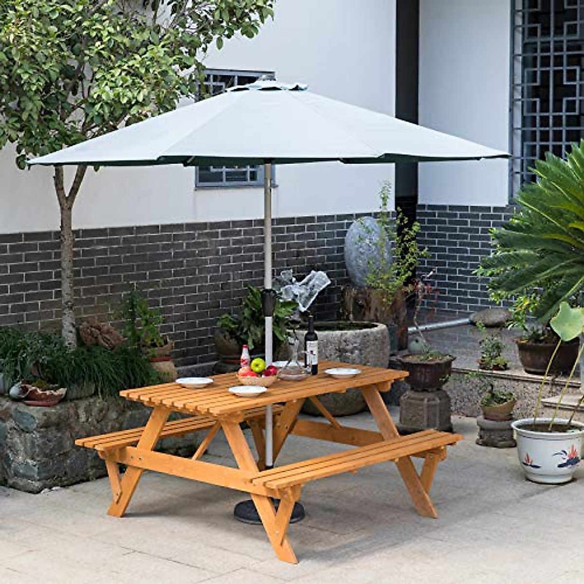 Gardenised, Stained A-Frame Outdoor Patio Deck Garden Picnic Table