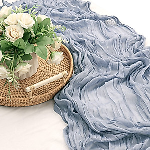 12 Pcs Cheesecloth Table Runner 13FT Boho Rustic Gauze Table Runner Bulk 35x157Inch Romantic Cheese Cloth Sheer Table Runner Decor for Wedding Dining Holiday Event Birthday Anniversary(Dusty Blue)
