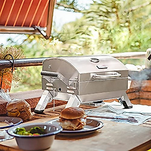 Grills House Stainless Steel Portable Grill with Two Handles and Travel Locks, Tabletop Propane Gas Grill with Folding Legs, 10000 BTU, for Picnic Cookout, GT2001, Silver