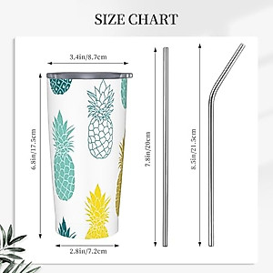 Yaxongx 20oz Tumbler Luscious Pineapples Double Wall Vacuum Insulated Coffee Mug with Lid and Metal Straw Brush Reusable Stainless Steel Water Bottle Travel Cup Gifts for Car Ice Drinks Hot Beverage