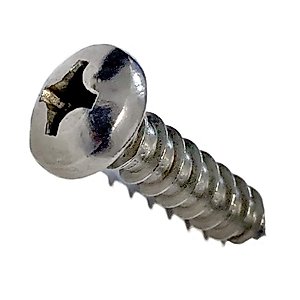 #10 x 1 Stainless Steel Pan Head Sheet Metal Screws, Full Thread, Phillips Drive, Bright Finish, Self-Tapping, Quantity 100 Pieces by Marine Bolt Supply