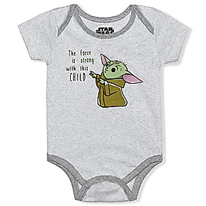 STAR WARS Baby Yoda Boys 3 Pack Bodysuits for Baby and Infant – Grey/Black/Green
