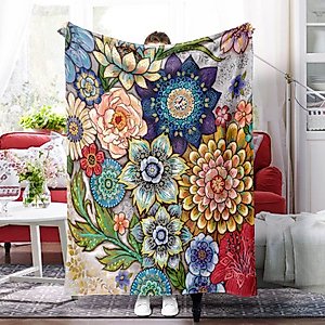 Neasow Floral Fleece Throw Blanket, Vibrant Color Boho Flowers Blossom Cozy Decor Throws for Sofa Bed Couch Chair or Dorm 40×50 inch