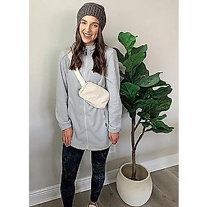 BALEAF Women's Long Fleece Jacket Full Zip Polar Fleece Hoodie Soft Lightweight Winter Coat Light Grey M