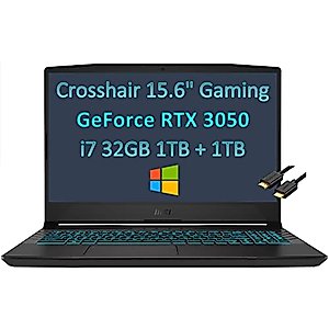 MSI Crosshair 15 15.6" 144Hz (Intel 8-Core i7-11800H, 32GB RAM, 1TB PCIe SSD + 1TB HDD, RTX 3050), FHD 1080P Gaming Laptop, Webcam, RGB Backlit, Type-C, Wi-Fi 6, IST Computers Cable, Windows 10