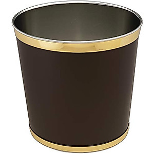 Made in USA 5-Gallon Sleek and Stylish Vinyl Mylar Waste Basket (13" X 11") (Faux Brown Leather)