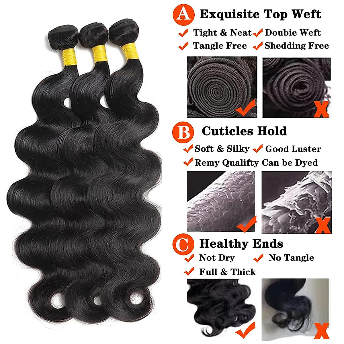 Body Wave Bundles with Closure Human Hair Weave 3 Bundles Human Hair with 4x4 Free Part Lace Closure Human Hair 100% Unprocessed Brazilian Bundles Human Hair Extensions Natural Black