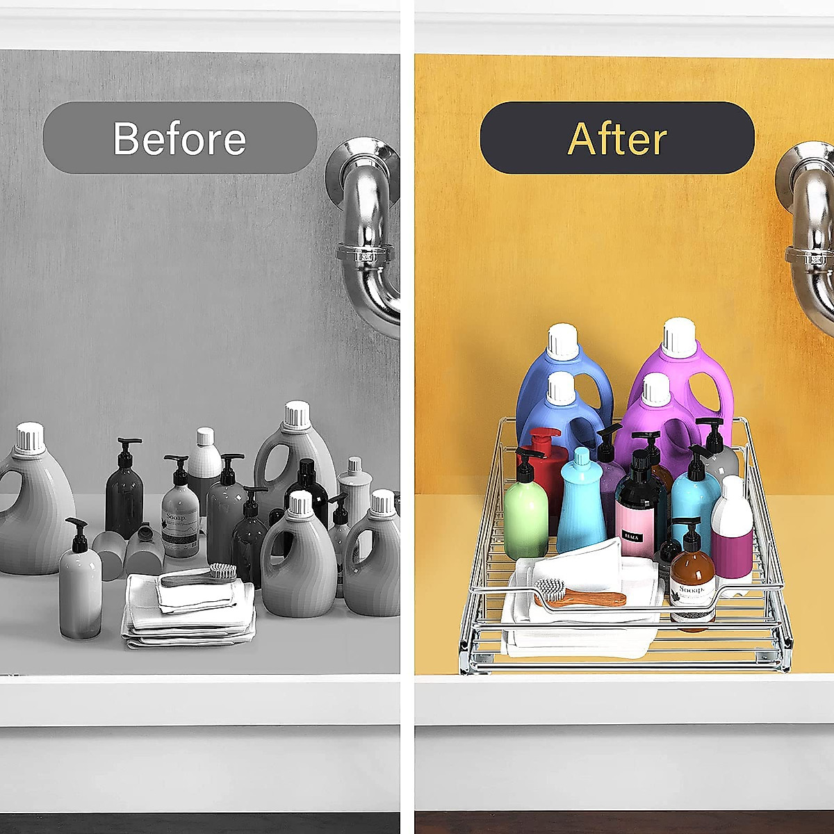 AHNR Pull Out Cabinet Organizer, Heavy Duty Cabinet Pull Out Shelves, Slide Out Cabinet Organizer Storage for Home, Pull Out Drawers for Kitchen Cabinets,12.4" W x 16.5" D