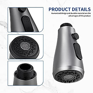 Pull Down kitchen Faucet Sprayer Head replacement parts, Angle Simple faucet sprayer attachment for kitchen sink, Pull Down Faucet Sprayer Head Nozzle, Stream Spray and Pause Mode(Brushed Nickel)