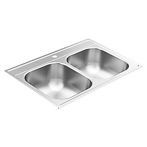 Moen GS202131 2000 33-inch 20 Gauge Double Bowl Drop-in Stainless Steel Kitchen Sink, Featuring QuickMount