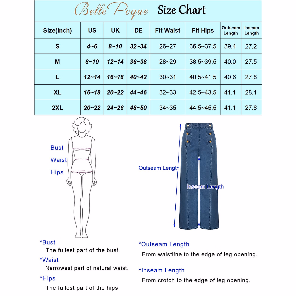 Belle Poque Womens Flare Jeans High Waisted Wide Leg Baggy Jean for Women Stretch Denim Pants Size 8 Size 10 Light Blue