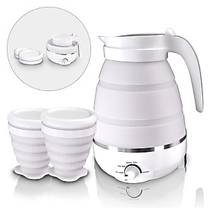 600ml Travel Electric Kettle, Portable Travel Foldable Electric Kettle Home Collapsible 5 Different Temperature Silicone Water Boiler and Tea Pot for Camping (White)