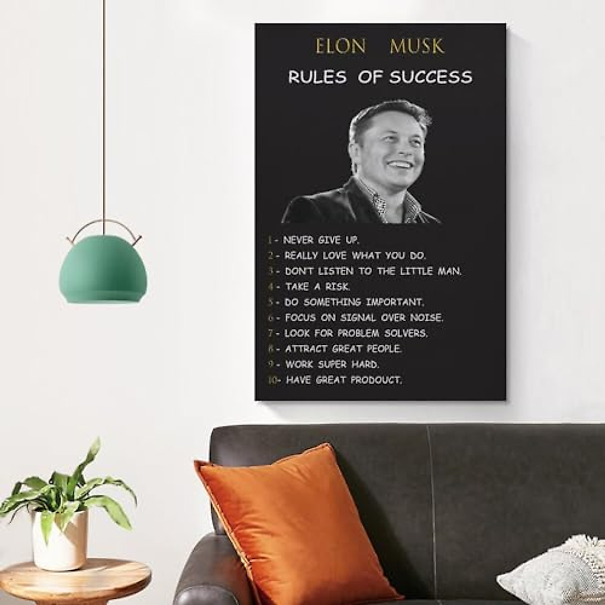 Khglxm ELON MUSK Motivational Poster Rules of Success Canvas Wall Art Prints for Wall Decor Room Decor Bedroom Decor Gifts Posters 08x12inch(20x30cm) Unframe-style