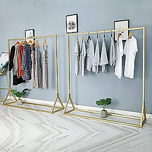 MDEPYCO Simple Fashion Rolling Garment Rack with Wheels,Commercial Grade Heavy Duty Metal Clothing Racks,Entryway Organizer Storage Shoes Bags Clothes Shelf (Gold Square Tube,47.2" L)