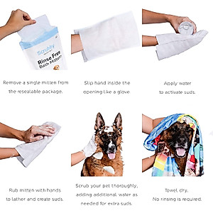 Scrubby Pet No Rinse Pet Wipes, Rinse Free Shampoo Mittens for Dogs and Cats, Bath Wipes for Bathing and Washing Pets, Hypoallergenic No Rinse Wash Mitt for Grooming, Lather Wipe Dry - 5 Pack