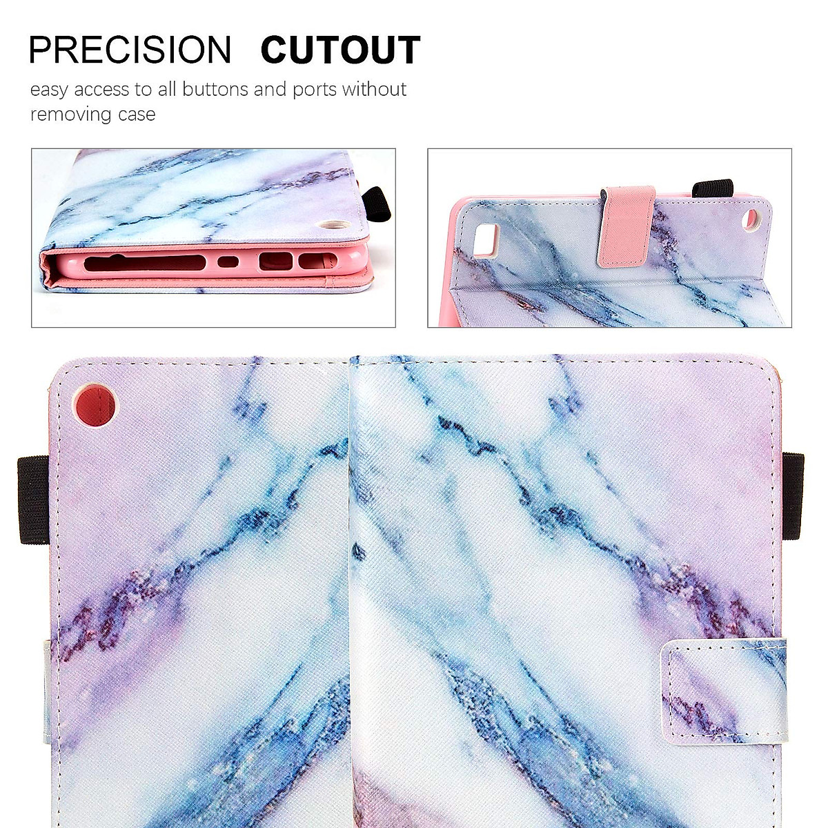 Dteck Case Cover for Kindle Fire 7 Tablet (7" Display, 9th/7th/5th Generation, 2019/2017/2015 Release) - Auto Sleep Wake Case Synthetic Leather Wallet Protector Fold Stand Kindle Cover (White Marble)