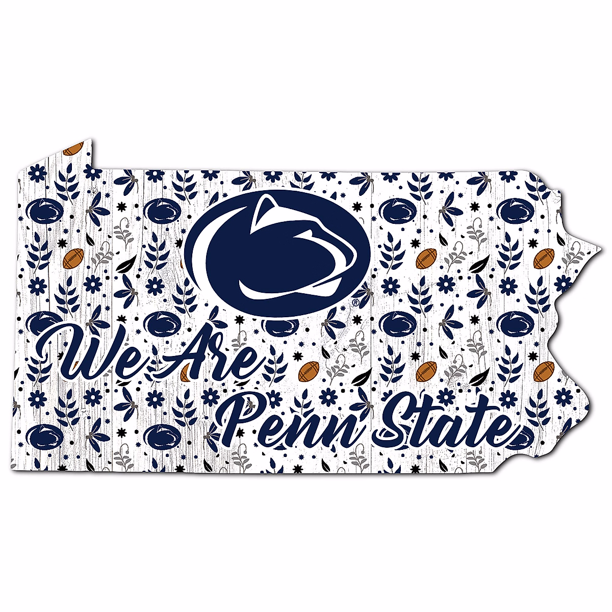Fan Creations NCAA Penn State Nittany Lions Unisex Penn State University Floral State Sign, Team Color, 12 inch, (C0974S-Penn State)