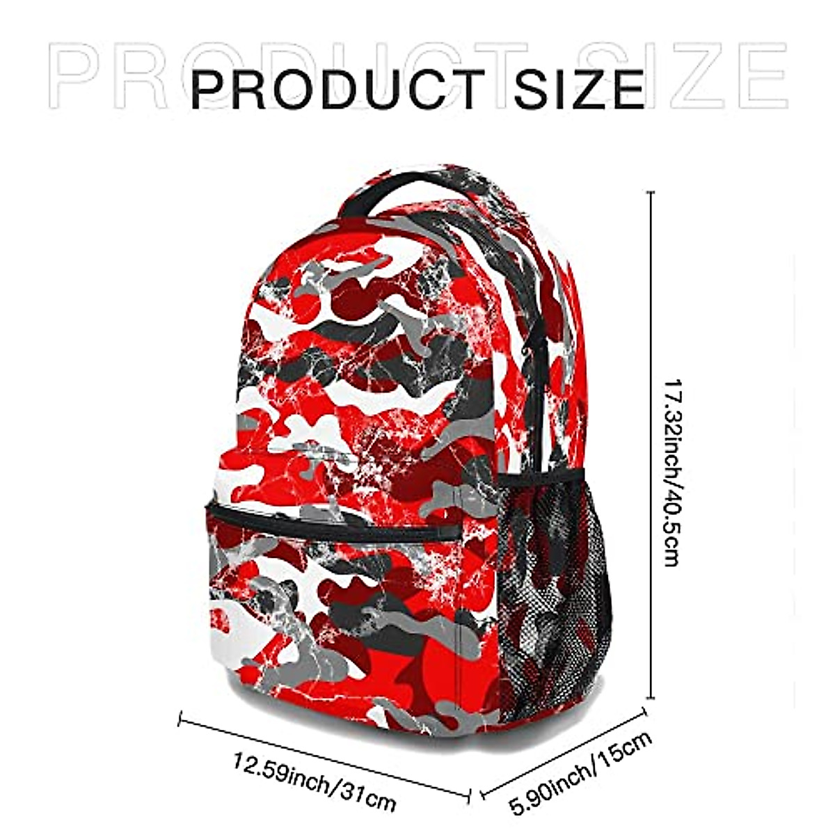 DTCCET Classic Red Camo Backpack, Lightweight Camo Daypack 3D Printed Laptop Bag with Multiple Pockets, Stylish Shoulders Backpack(Red Camo)