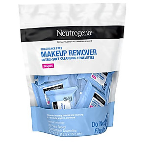 Neutrogena Fragrance-Free Makeup Remover Cleansing Towelette Singles, Individually-Wrapped Daily Face Wipes to Remove Dirt, Oil, Makeup & Waterproof Mascara for Travel & On-the-Go, 20 ct (Pack of 6)