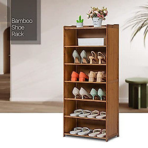 MoNiBloom Large 7-Tier Free Standing Bamboo Shoe Organizer Rack 16-20 Paris for Entryway Hallway Bedroom Balcony Living Room, Brown