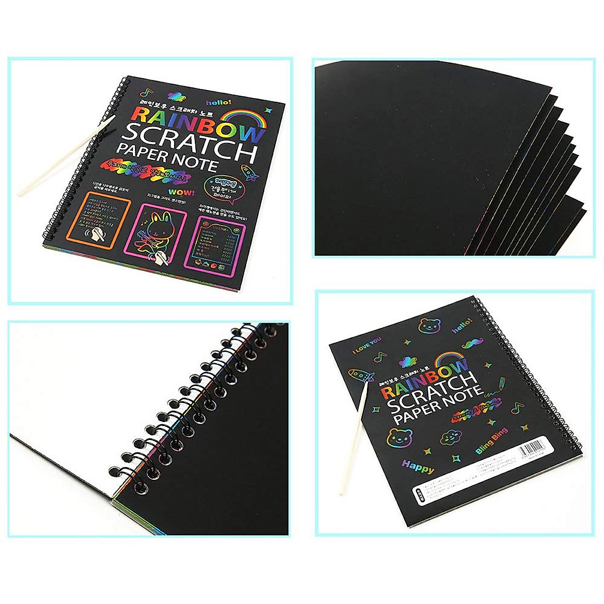 BESTING Scratch Art Notebooks 3 Pack 10.2 x 7.5 inches Rainbow Magic Scratch Off Paper Set Drawing Arts Crafts Black Scratch Books for Kids' Birthday Gifts Party Favors Christmas Presents (PRB330)