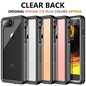 AMILIFECASES iPhone 7/8 Plus Waterproof Case - Shockproof, Sandproof, Dirtproof IP68, Full Body Protection, Black/Clear