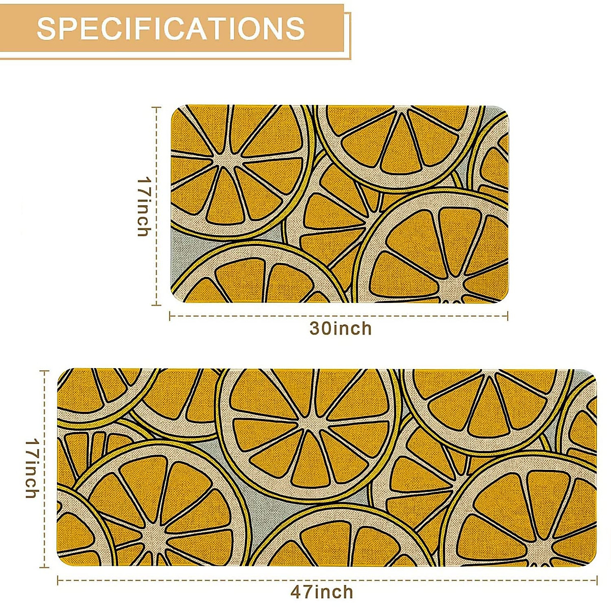 Mloabuc® Yellow Lemon Decorative Kitchen Mats Set of 2, Anti Fatigue Waterproof Stain Resistant Floor Rug Non Slip Cushioned Floor Mat - 17x29 and 17x47 Inch