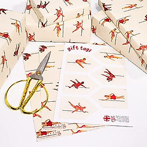 CENTRAL 23 Pin Up Wrapping Paper for Women - 6 Sheets of Birthday Gift Wrap for Her - Pole Dancing - Dancers - Female - Feminine - Beige Orange - Recyclable