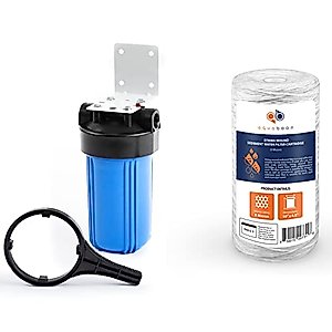 Aquaboon 4.5” x 10" Whole House Water Filter System with Pressure Release (1" Port) & Aquaboon 5 Micron 10" String Wound Sediment Water Filter Cartridge