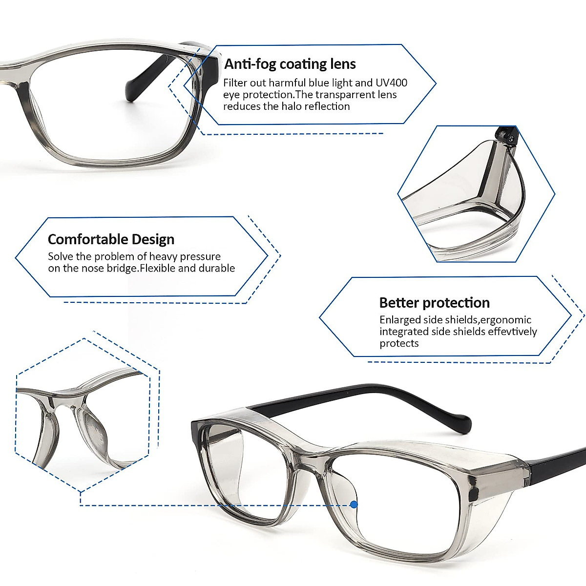 Outray 2 Pack Kids Anti Fog Safety Glasses with Side Shield & Blue Light Blocking Lens Protective Goggles Age 6-12