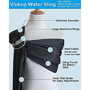 Vlokup Baby Water Ring Sling Carrier | Lightweight Breathable Mesh Baby Wrap for Infant, Newborn, Kids and Toddlers | Perfect for Summer, Swimming, Pool, Beach | Great for Dad Too Grey