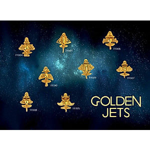 Across The Puddle, Ancient Aliens Jewelry Collection, 24k Gold Plated Pre-Columbian Quimbaya Golden Jet-9 / Ancient Aircraft-9 / Golden Flyer-9 Lapel Pin with Military Clutch