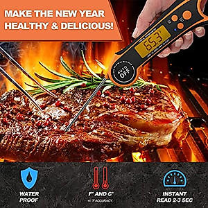Bekhic Instant Digital Meat Thermometer for Cooking Grilling with Backlight, Magnet, Waterproof Instant Read Food Thermometer for Meat, Deep Frying, Baking, Outdoor Cooking, Grilling, & BBQ