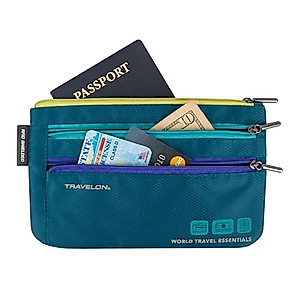 Travelon Travelon World Travel Essentials Set Of 2 Currency and Passport Organizers Travel Tote, Peacock Teal