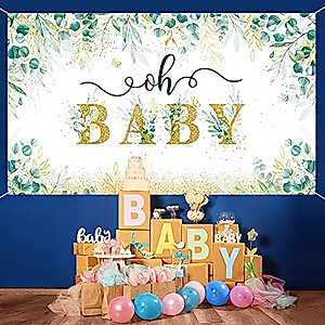 Sage Baby Shower Decorations for Boy Green Safari Baby Backdrop Jungle Eucalyptus Greenery Leaves for Gender Neutral Baby Shower Decoration, 5.9 x 3.6 ft