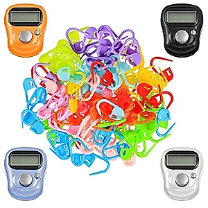 Kingdder Electronic Finger Counter LCD Knit Counter Finger Digital Counter with Knitting Stitch Marker Crochet Locking Clip Colorful Knitting Marker for Crocheting, Random Color (104)