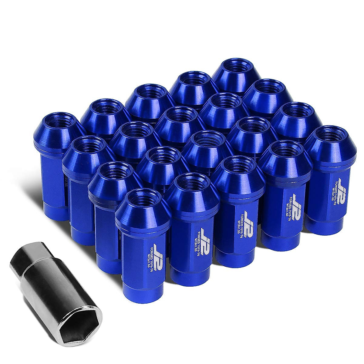 J2 Engineering 7075 Aluminum Blue M12 x 1.5 20Pcs L: 50mm Close-End Lug Nut w/Adapter