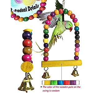 OMYZERO 3Pcs Bird Parrot Toys Swing Hanging, Bird Cage Accessories Toy Perch Ladder Chewing Toys Hammock for Parakeets,Cockatiels,Lovebirds,Conures,Budgie,Macaws,Lovebirds,Finches and Other Small Pets