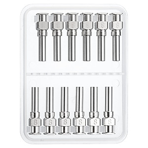 PATIKIL 8Ga x 0.5 Inch Stainless Steel Dispensing Needle Tips, 12Pcs Metal Glue Needle Tube Blunt Tips Luer Lock for Thick Glue Ink Lab, Silver
