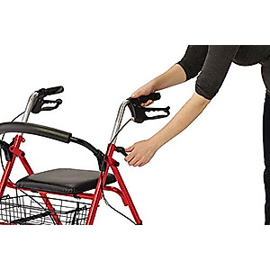 Medline Steel Rollator Walker with 8 Inch Wheels, Folding Rolling Walker, Adjustable Arms, Supports 300 lbs, Red