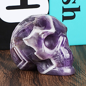 Artistone 2.0" Amethyst Crystal Halloween Skull Head Statue Crystals Healing Figurines,Carved Purple Human Bone Skull Stone Sculpture for Home,Office,Kitchen Decor