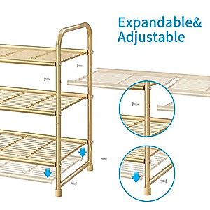 Simple Trending 3-Tier Stackable Shoe Rack, Expandable & Adjustable Shoe Shelf Storage Organizer, Wire Grid, Golden Yellow